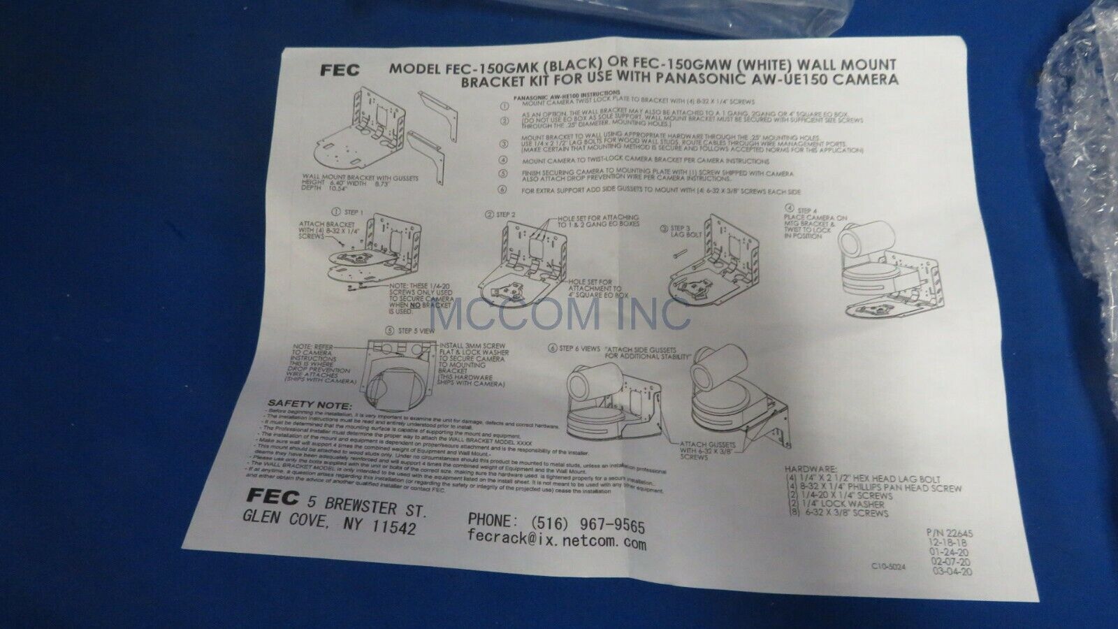 Panasonic FEC-150GMK Wall Mount Black